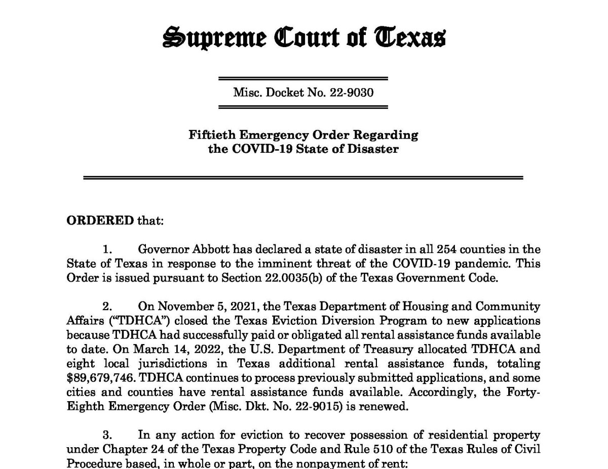 Texas Supreme Court Extends Emergency Order Providing COVID-19 ...